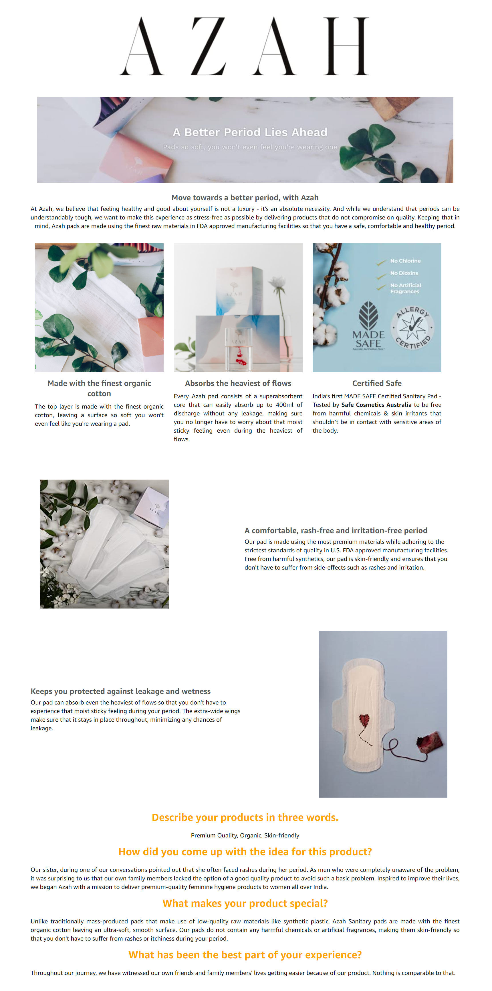 Azah Rash-free Organic Sanitary Pads Box of 8 Pads : Mix Pads