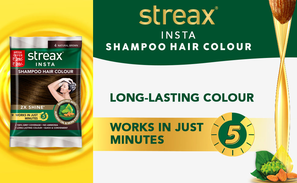 Streax Insta Shampoo Hair Colour - Natural Brown (18 ml)