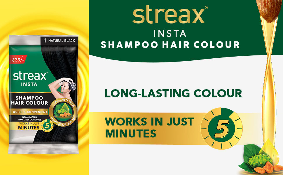 Streax Insta Shampoo Hair Colour - Natural Black (25 ml)