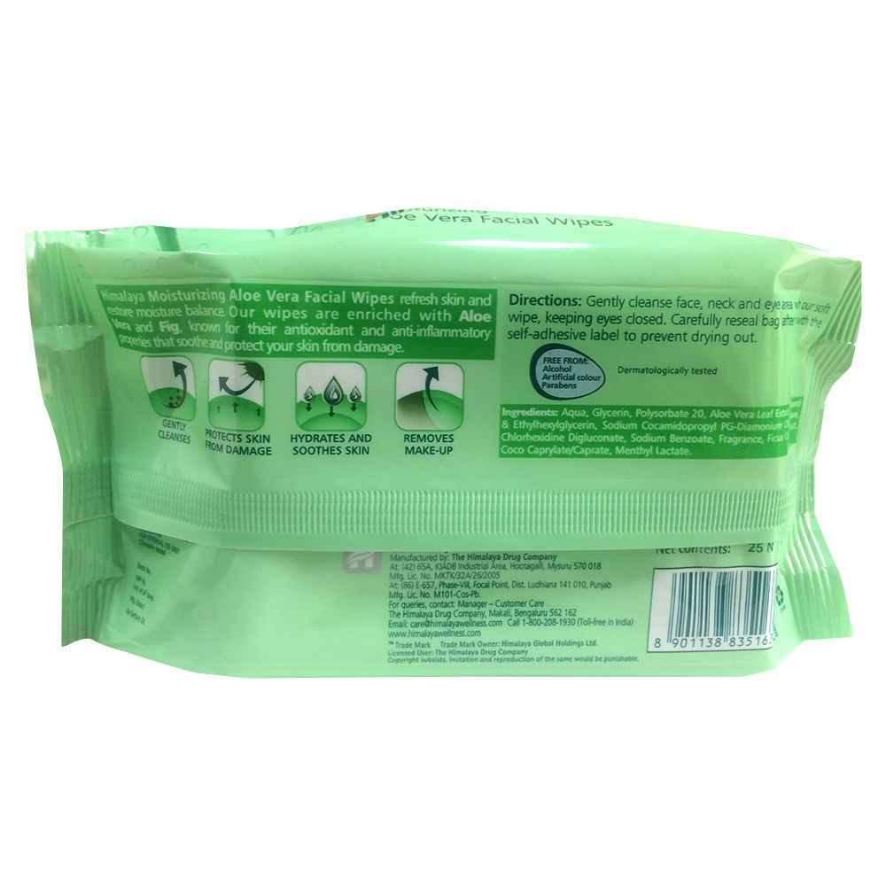 Buy Himalaya Moisturizing Aloe Vera Facial Wipes 25's Online | Purplle