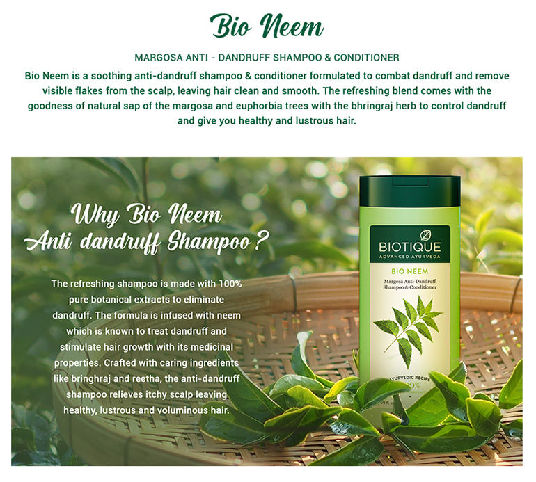 Buy Biotique Bio Neem Margosa Anti-Dandruff Shampoo & Conditioner (340 ...