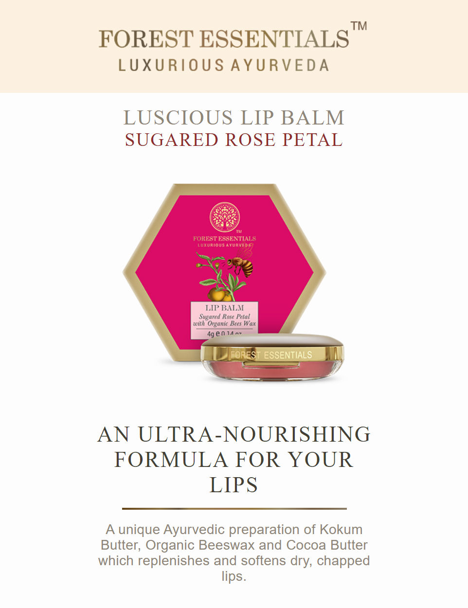 Forest Essentials Luscious Lip Balm Sugared Rose Petal 5 gms