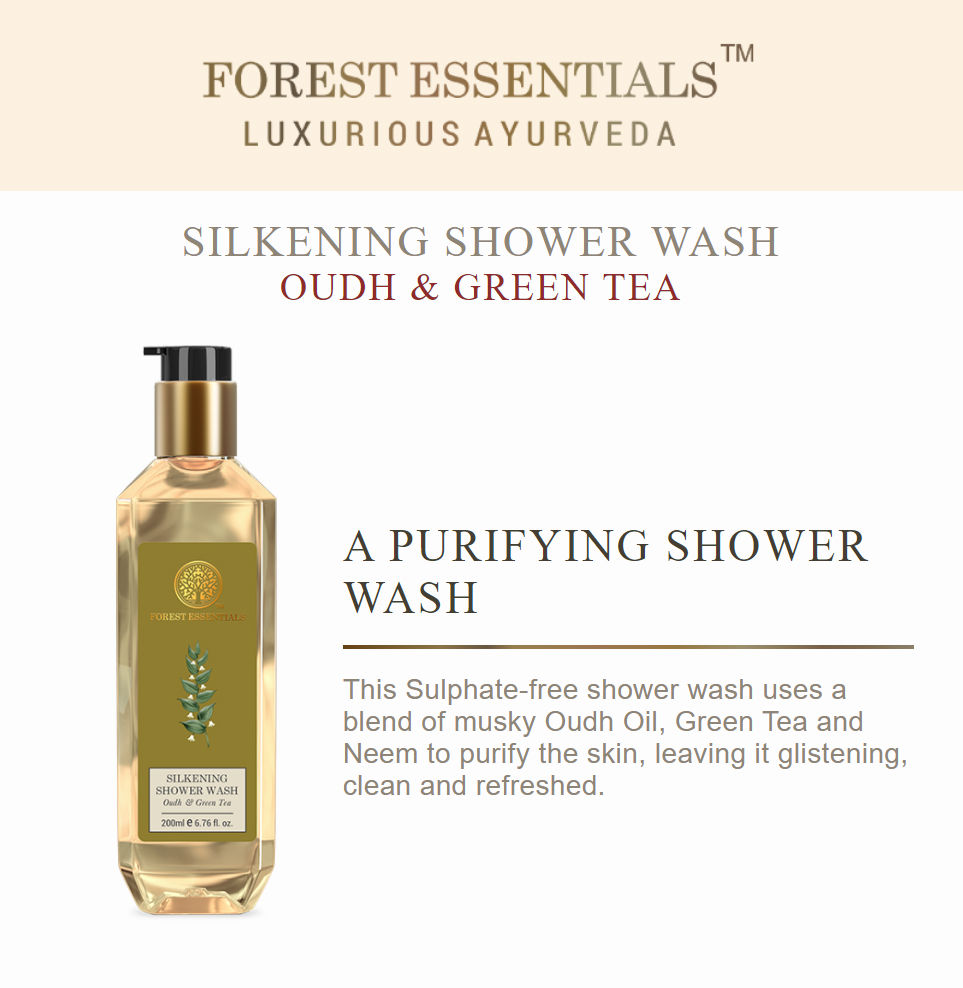 Forest Essentials Travel Size Silkening Shower Wash Oudh & Green Tea 50 ml