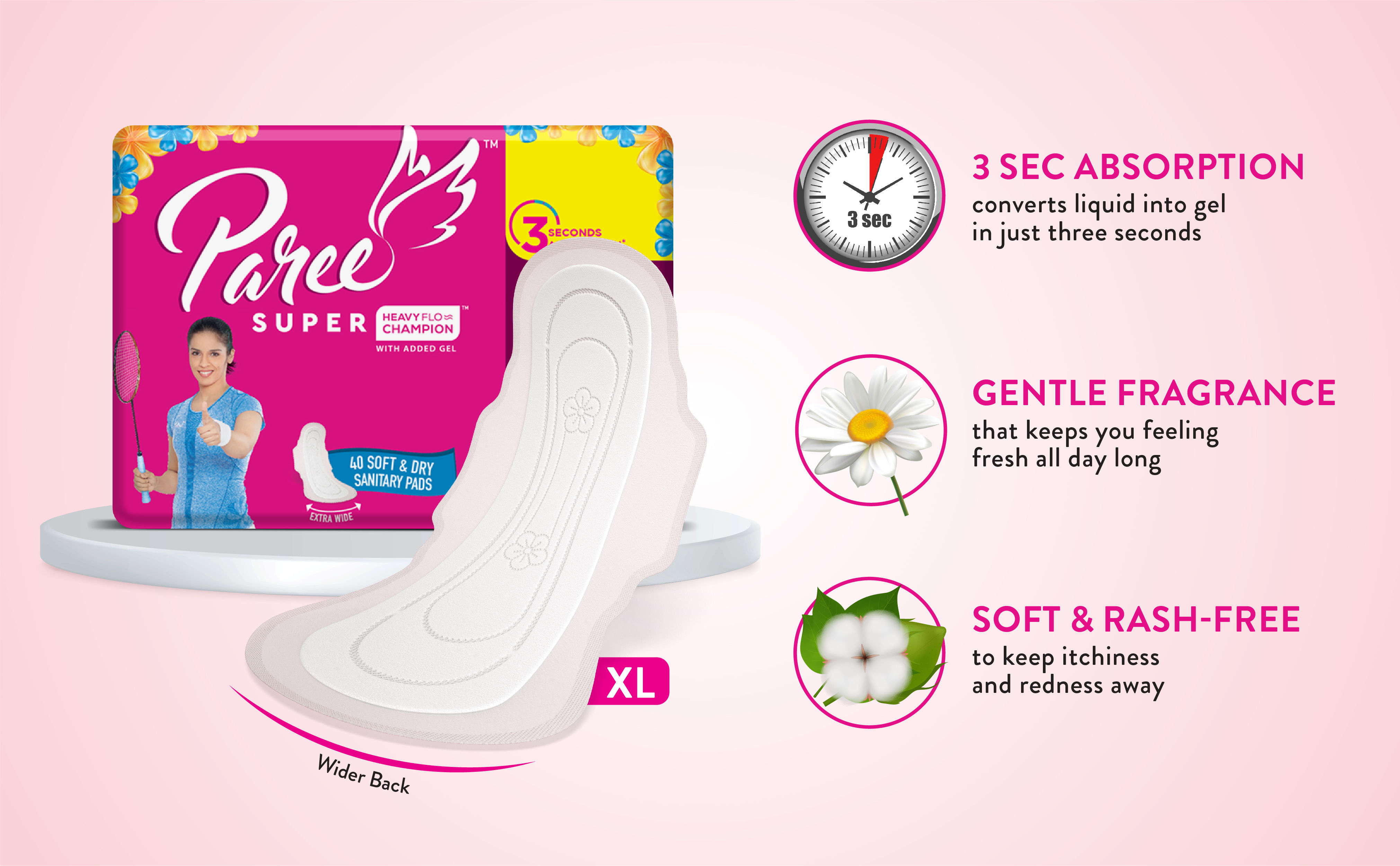 Buy Paree Soft & Rash Free Sanitary Pads For Heavy Flow 40 Pads- XL ...