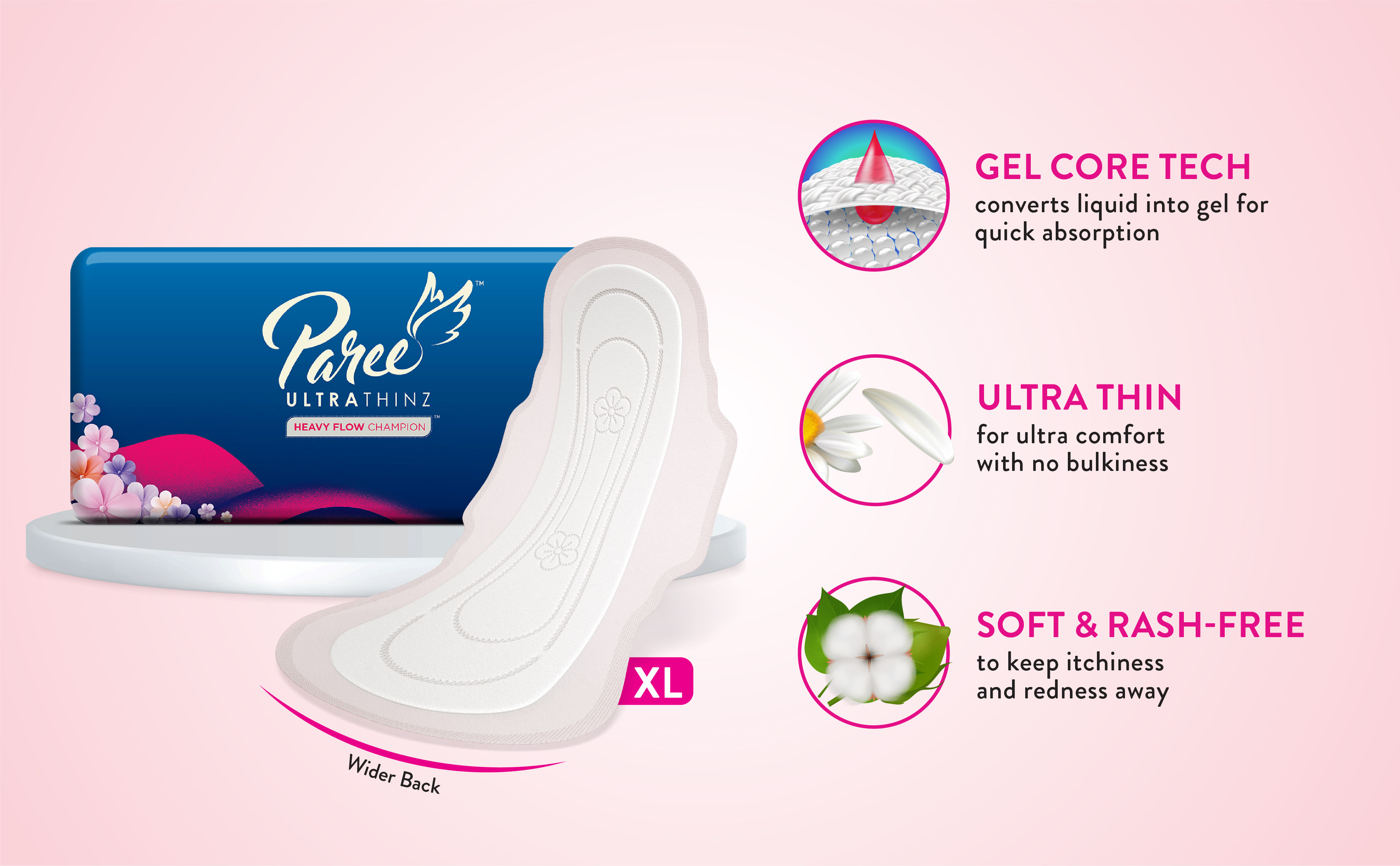 Buy Paree Ultra Thinz Soft & Rash Free Sanitary Pads For Heavy Flow 30 ...