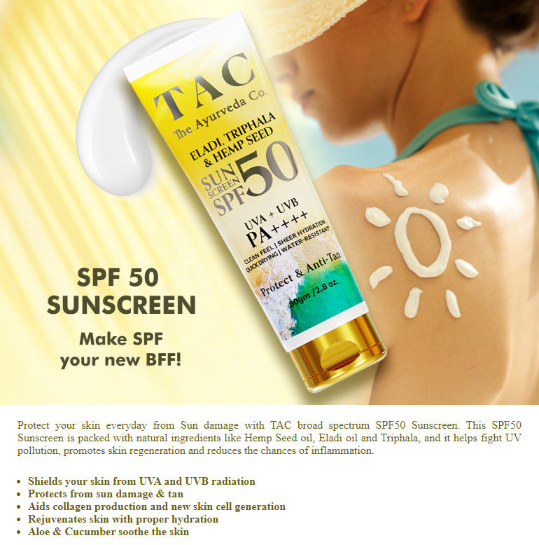 TAC- The Ayurveda Co.Eladi,Triphala & Hemp Seed SPF 50 SUNSCREEN UVA ...