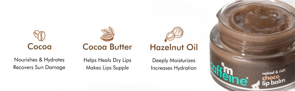 mCaffeine Choco Lip Balm for Dry & Chapped Lips - 24 Hours Moisturization