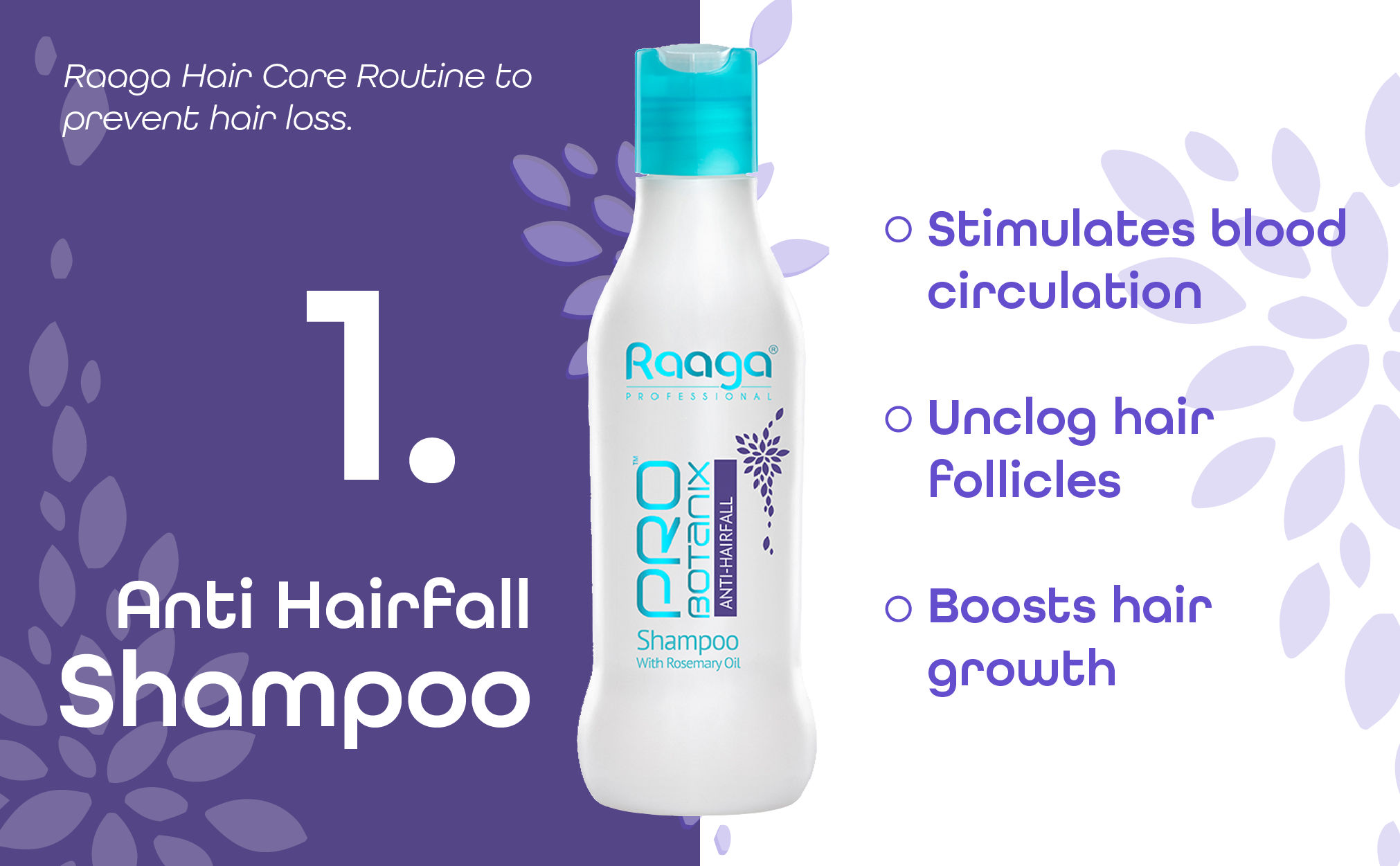 Raaga Professional Pro Botanix Anti Hairfall Shampoo, Rosemary Oil, 1000 ml