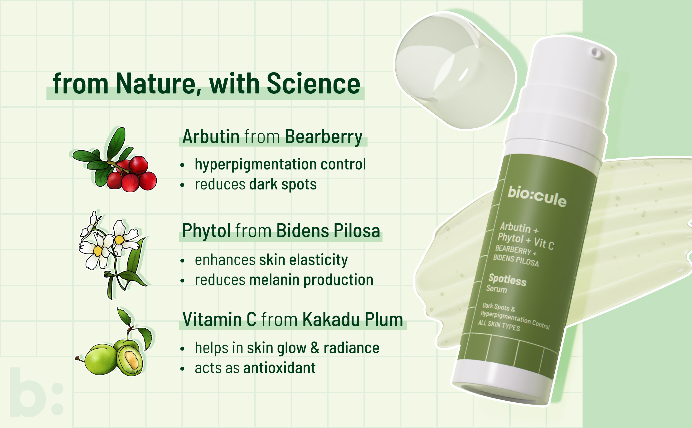 Biocule Spotless Serum, Arbutin, Phytol & Vitamin C from Bearberry ...
