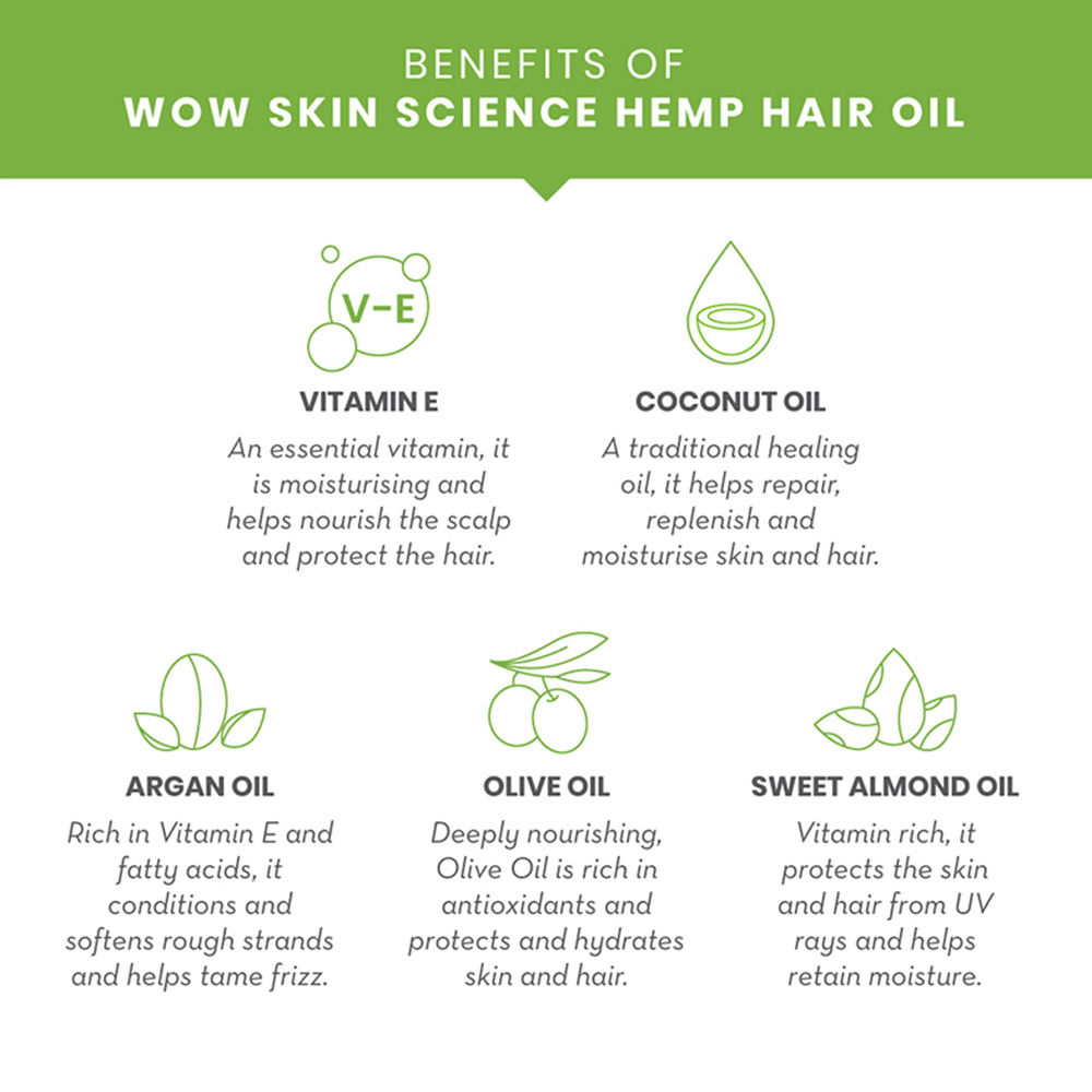 WOW Skin Science Hemp Hair Oil for Strengthening and Nourishment of Stressed Scalp and Hair ...