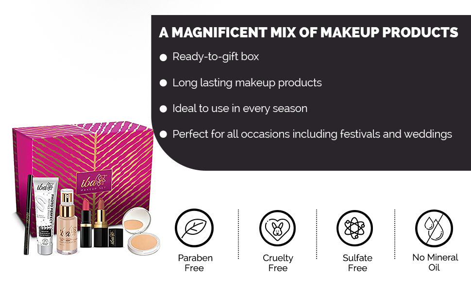 Iba Makeup Gift Set (Fair) - Foundation, Compact, Primer, Lipsticks, Kajal