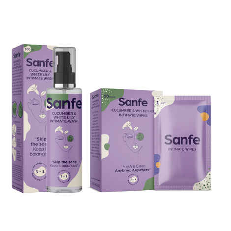 Sanfe Intimate Hygiene Duo - 3 in 1 Cucumber Intimate Wash (100 ml) and ...