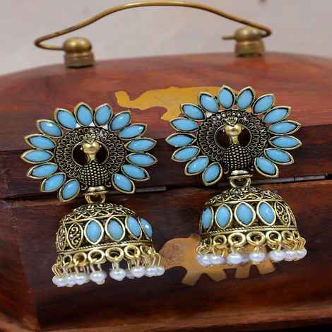 Crunchy Fashion Gold-PLated Ethnic Crown Design Peacock Shape Jhumka ...