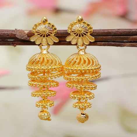Crunchy Fashion Traditional Gold-Plated Floral Design Jhumka In ...