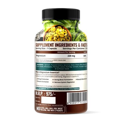 Nature Life Nutrition Plant Based Magnesium Supplement 220mg for Muscle ...