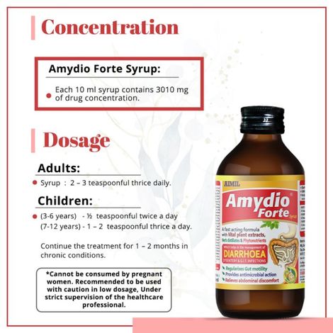 AIMIL Amydio Forte Syrup for Diarrhoea & Dysentery| Energizes body by ...