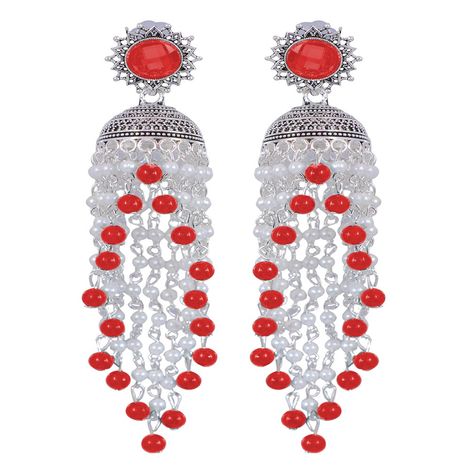 Crunchy Fashion Traditional Stylish Long Silver-Plated Stunning White ...