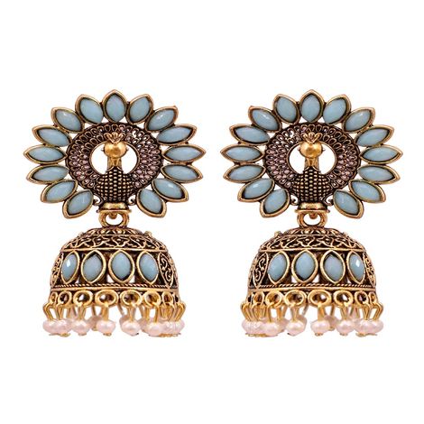 Crunchy Fashion Gold-PLated Ethnic Crown Design Peacock Shape Jhumka ...