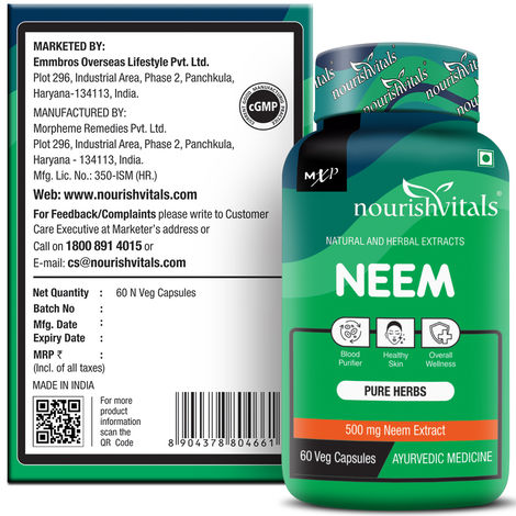 NourishVitals Neem Pure Herbs, 500 mg Neem Extract, Blood Purifier ...