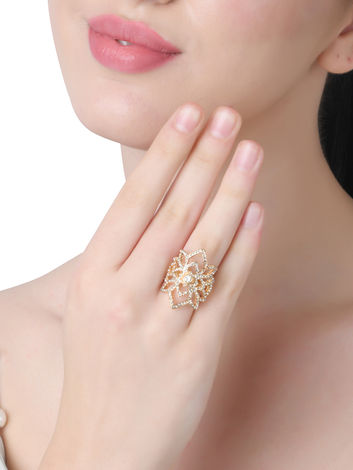 Lilly & Sparkle crystal studded filigree cocktail rings Set of 2