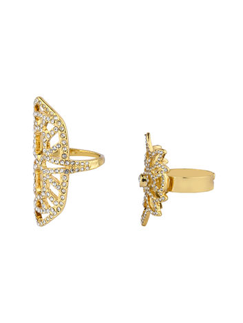Lilly & Sparkle crystal studded filigree cocktail rings Set of 2