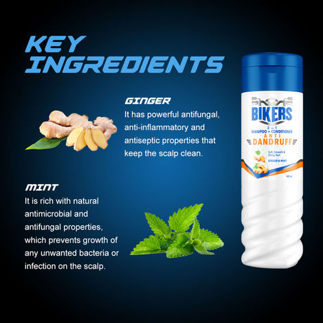 Biker's 2-in-1 Anti Dandruff Shampoo + Conditioner, Enriched with ...