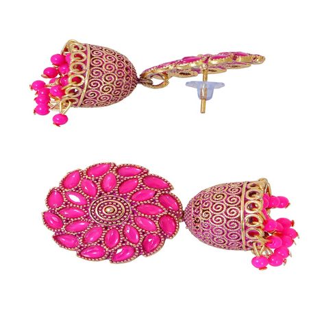 Crunchy Fashion Crunchy Fashion Gold-Plated Royal Pink Kundan Floral ...
