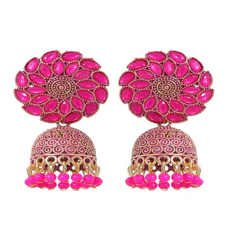 Crunchy Fashion Crunchy Fashion Gold-Plated Royal Pink Kundan Floral ...
