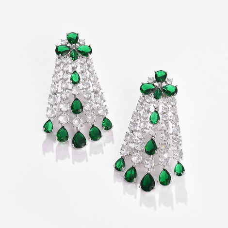 SOHI Silver-Plated Green Stone Studded Jewellery Set