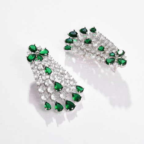 SOHI Silver-Plated Green Stone Studded Jewellery Set