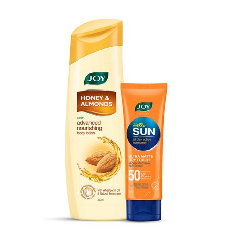 Joy Honey & Almonds Body Lotion 300ml & Dry Touch Sunscreen SPF 50 PA ...