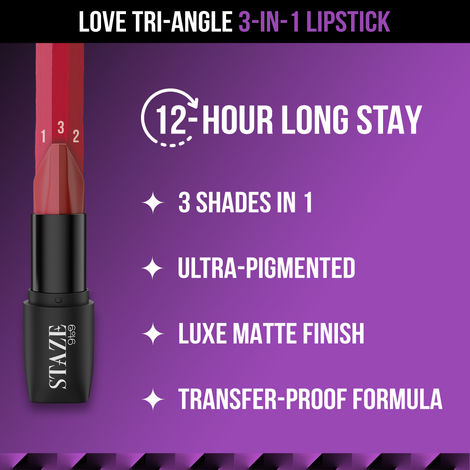 Staze 9to9 Triple Trouble Duo | 3 In 1 Lipstick (Caramel Rose + Brick Pink)