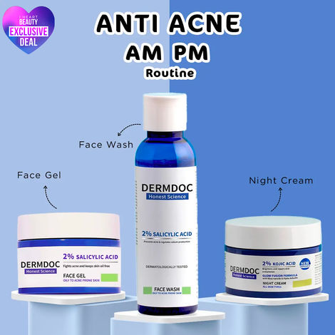 DERMDOC Anti Acne AM PM Routine : Salicylic Acid face wash (120 ml ...