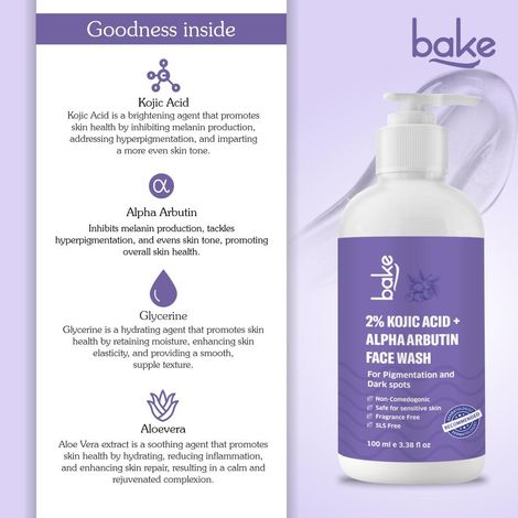 BAKE 2% Kojic Acid Face Wash with Alpha Arbutin for Pigmentation, Dark ...