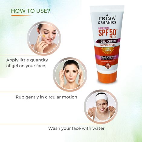 Prisa Organics Brightening SPF 50 PA+++ Gel Cream Invisible Feel Sun ...