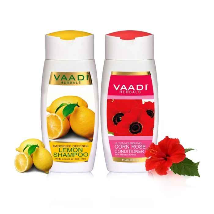 Vaadi Herbals Dandruff Defense Lemon Shampoo with Corn Rose Conditioner ...