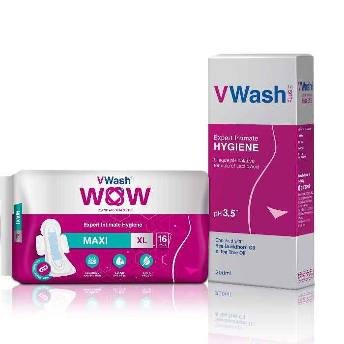 Vwash Wow Sanitary Napkin Maxi 16S Pack (Xl) + Vwash Plus 200Ml Liquid Wash