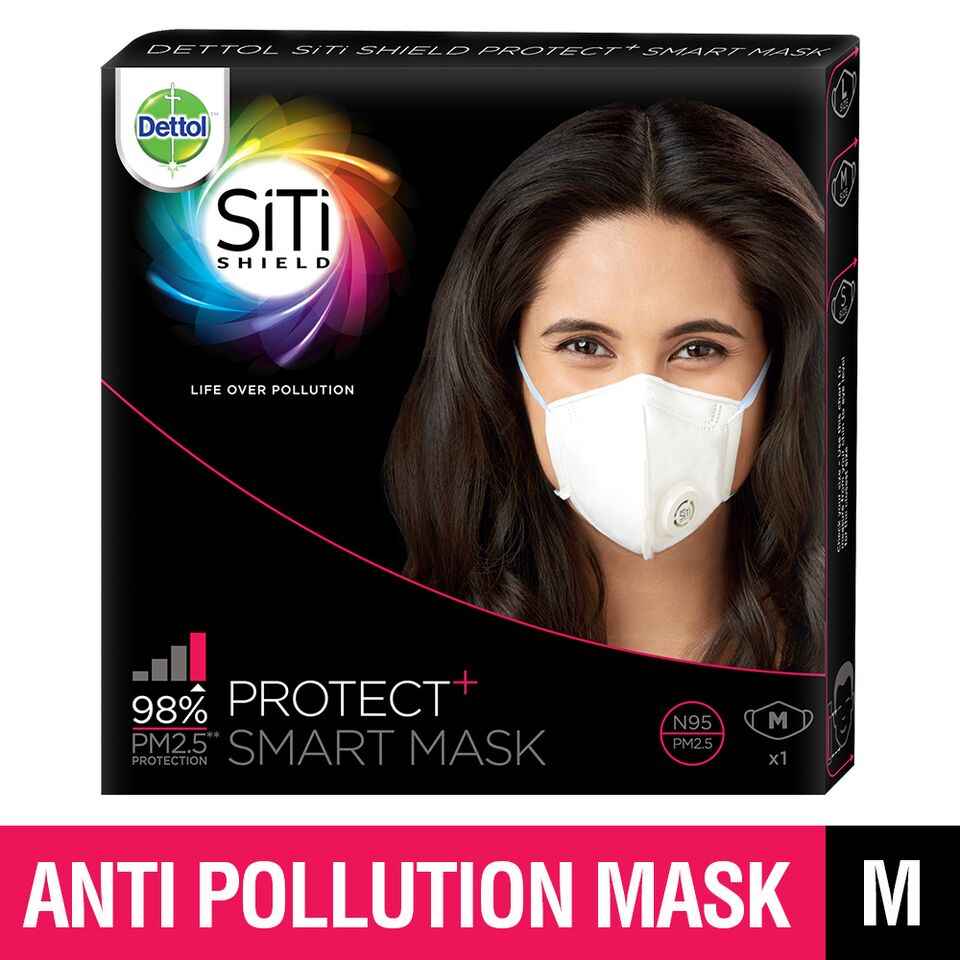 Dettol Siti Shield Protect+ N95 Anti-Pollution Smart Mask, Unisex - Medium
