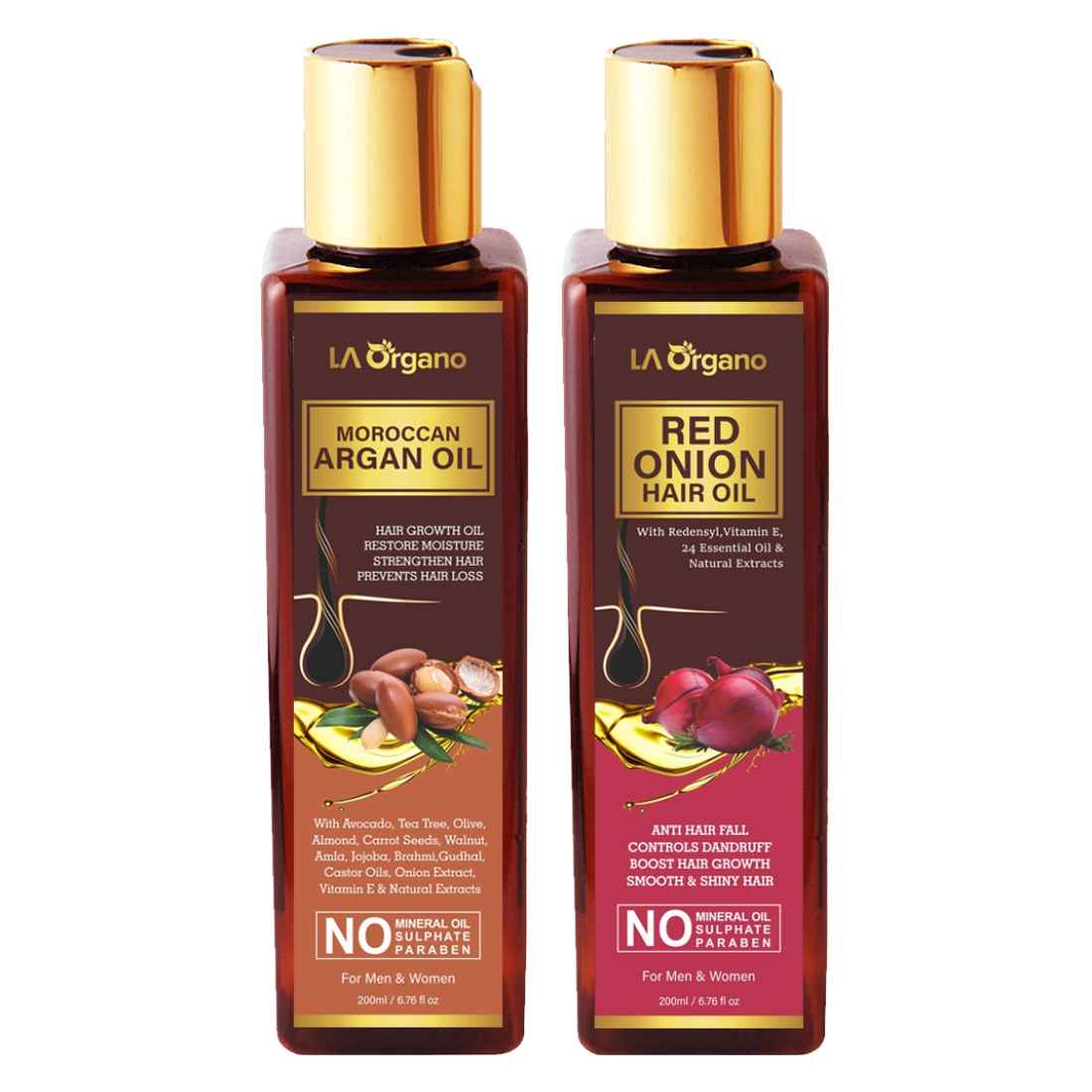 Buy LA Organo Moroccan Argan Oil(200 ml)+Red Onion Hair Oil (200 ml ...