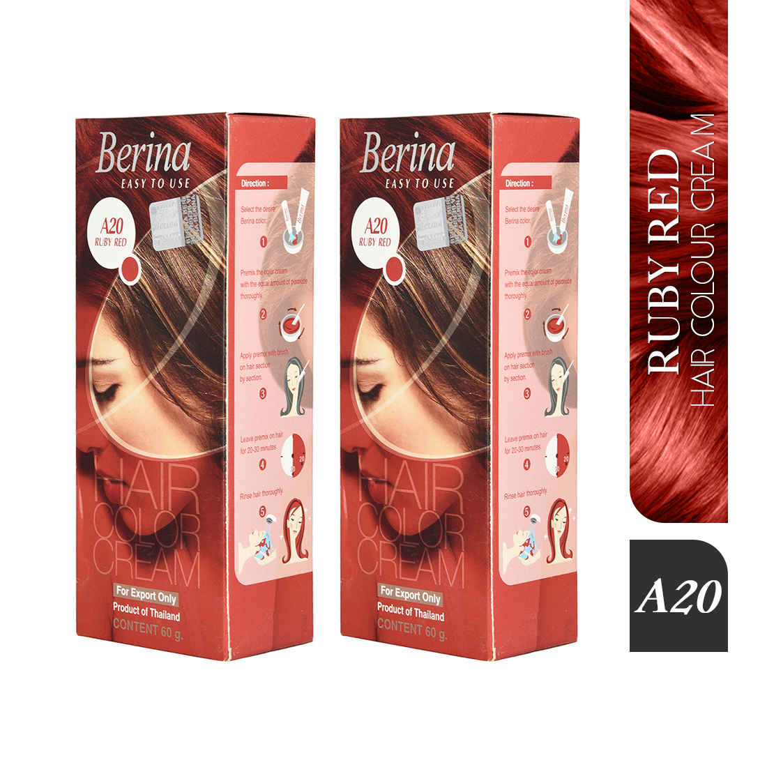 Buy Berina A20 Ruby Red Hair Color Cream 60gm Pack of 2 Online | Purplle