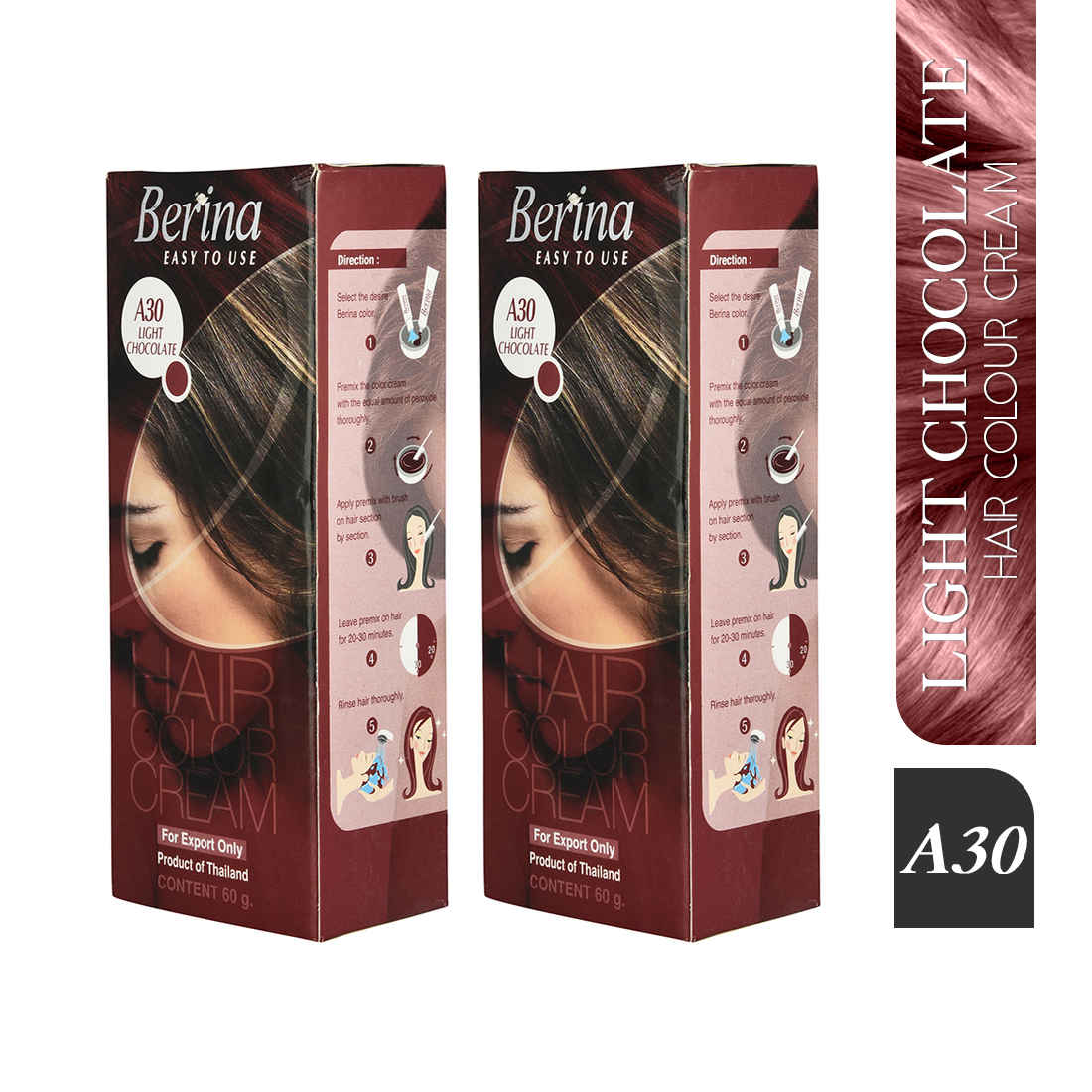 Buy Berina A30 Light Chocolate Hair Color Cream 60gm Pack of 2 Online ...