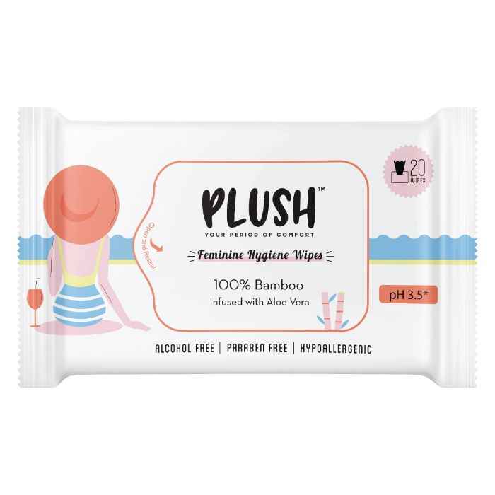 Buy Plush 100% Natural Biodegradable Bamboo Intimate Wipes Online | Purplle