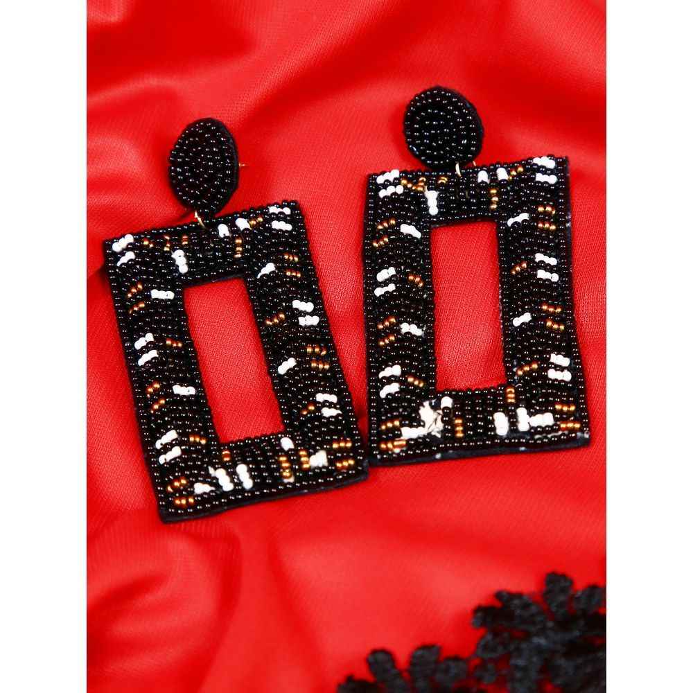 Crunchy Fashion Boho Beaded Handmade Black Drop Earrings