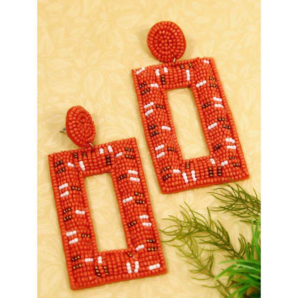 Crunchy Fashion Boho Beaded Handmade Orange Drop Earrings