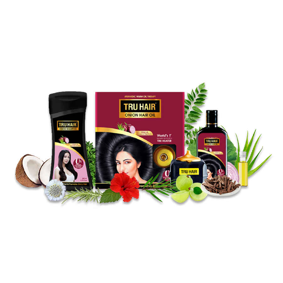 Tru Hair Onion oil 110 ml with Heater and Tru Hair Onion Shampoo-200ml