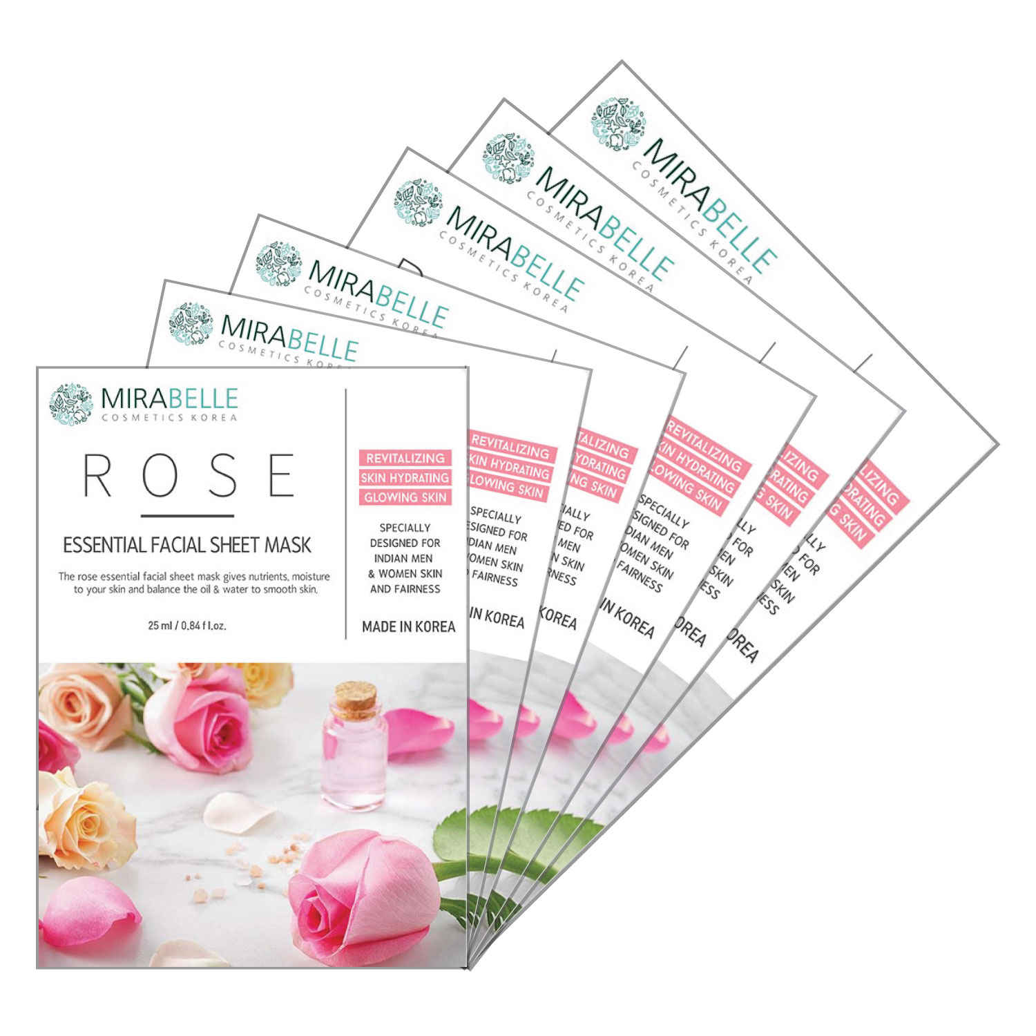 Mirabelle Korea Rose Essential Facial Sheet Mask (A Pack Of 6) (25 ml)