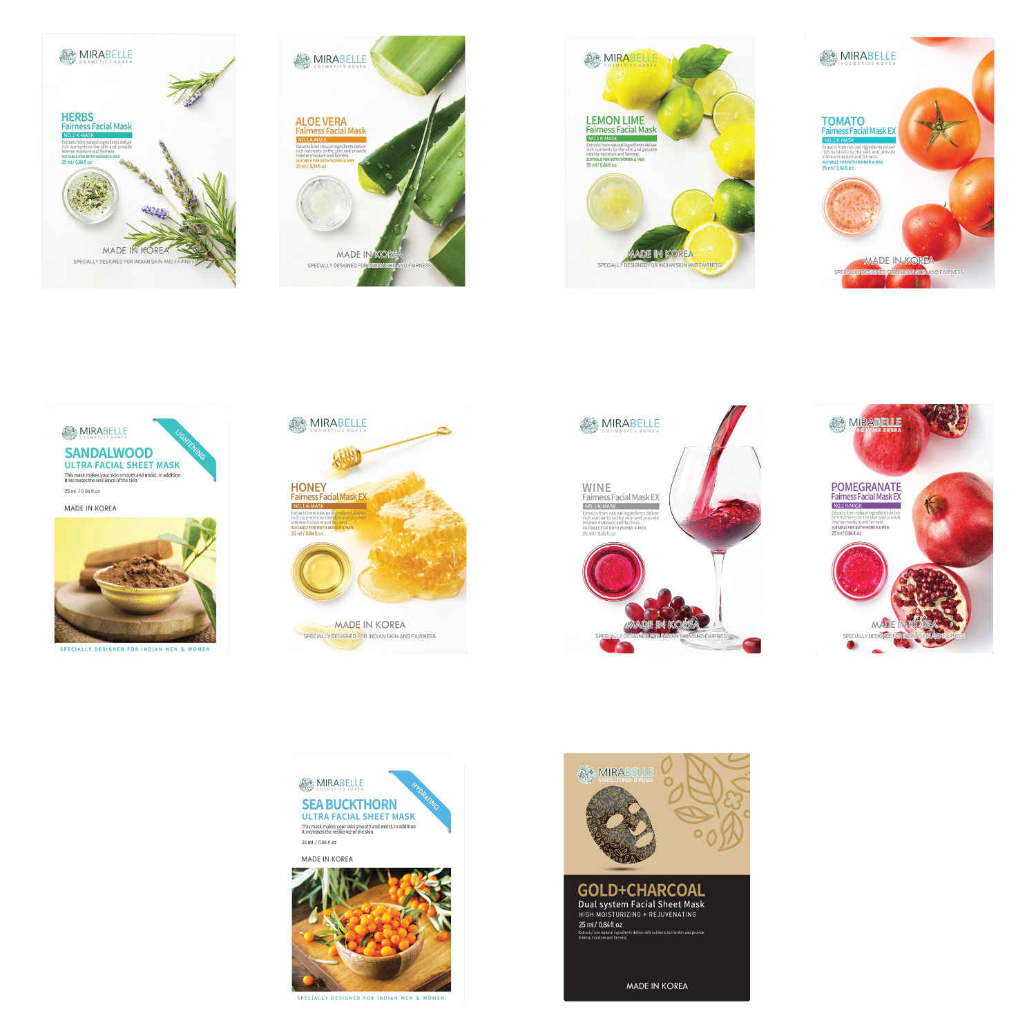 Mirabelle Korea Rejuvenation Facial Sheet Masks Combo Pack Of 10