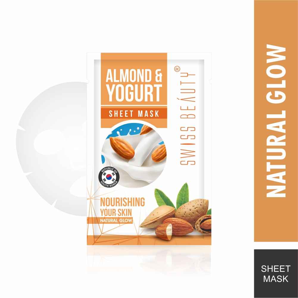 Buy Swiss Beauty Natural Glowing Sheet Mask Almond+Yogurt (22 ml ...