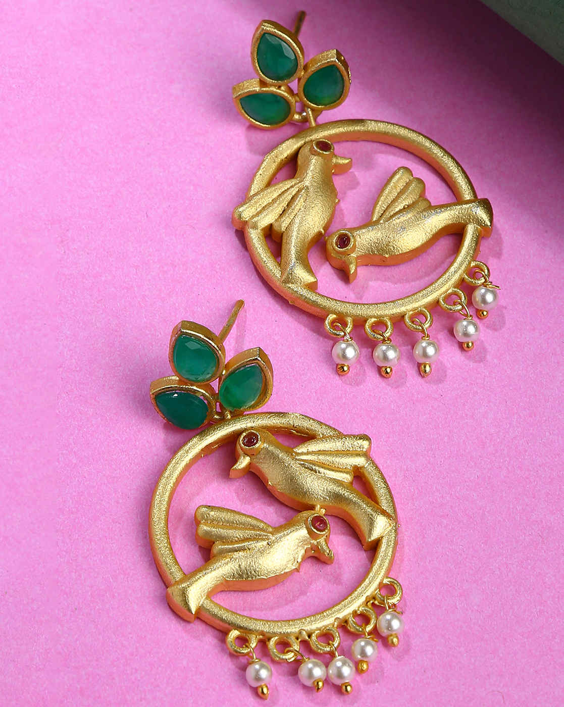 SOHI Gold-Plated Jaipuri Parrot Shaped Earrings