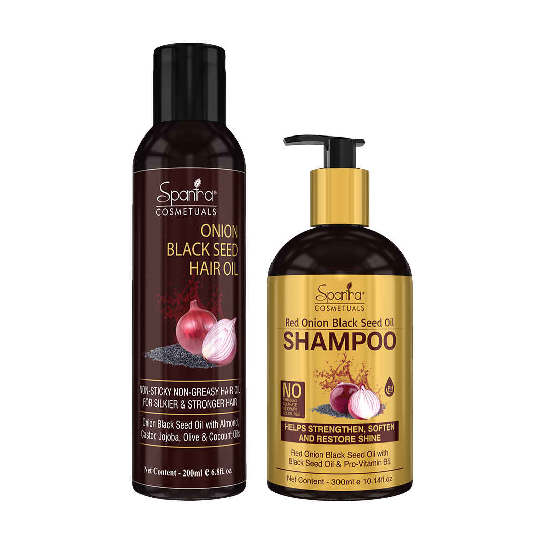 Spantra Red Onion Black Seed Oil with Shampoo, 300ml and Onion Black Seed Hair Oil 200ml Pack of 2
